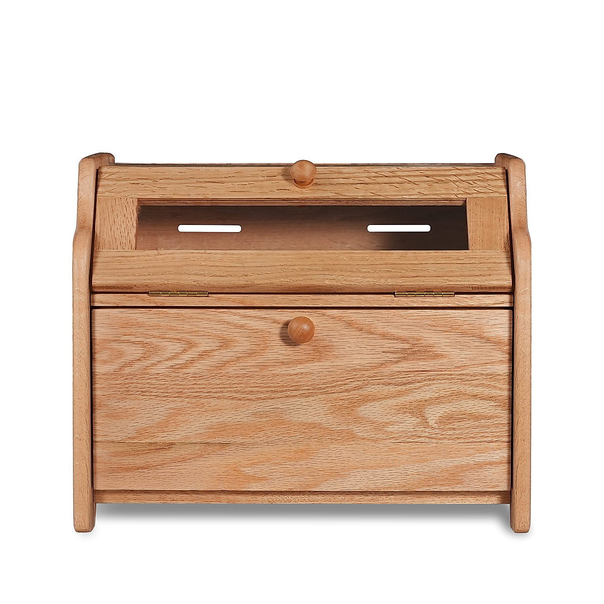 CONSDAN Bread Box, Solid Wood Oak Bread Box for Kitchen Countertop, Double Layer Bread Container for Bread Storage, Large Capacity Breadbox with Clear Window, Nature