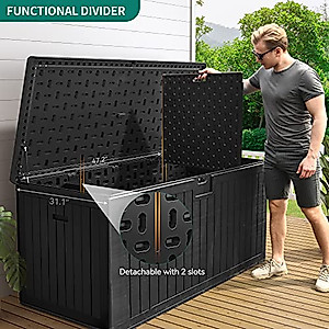 YITAHOME XXL 230 Gallon Large Deck Box,Outdoor Storage for Patio Furniture Cushions,Garden Tools and Pool Toys with Flexible Divider,Waterproof,Lockable (Black)