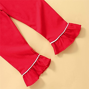 Ayalinggo Toddler Kids Baby Girl Solid Pjs Ruffle Long Sleeve Button Shirt Top and Pants Cotton 2Piece Pajamas Set (Red, 2-3T)