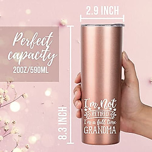 Onebttl Retirement Gifts for Women, Funny Retirement Tumbler 20oz, Retired Gifts for Coworkers, Grandma, Friends - Rose Gold (Full Time Grandma)