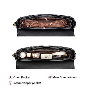 Small Leather Crossbody Bag for Women Split Cowhide Lady Quilted Shoulder Purse and Handbag Girl Classy High End Look Bag (Black)