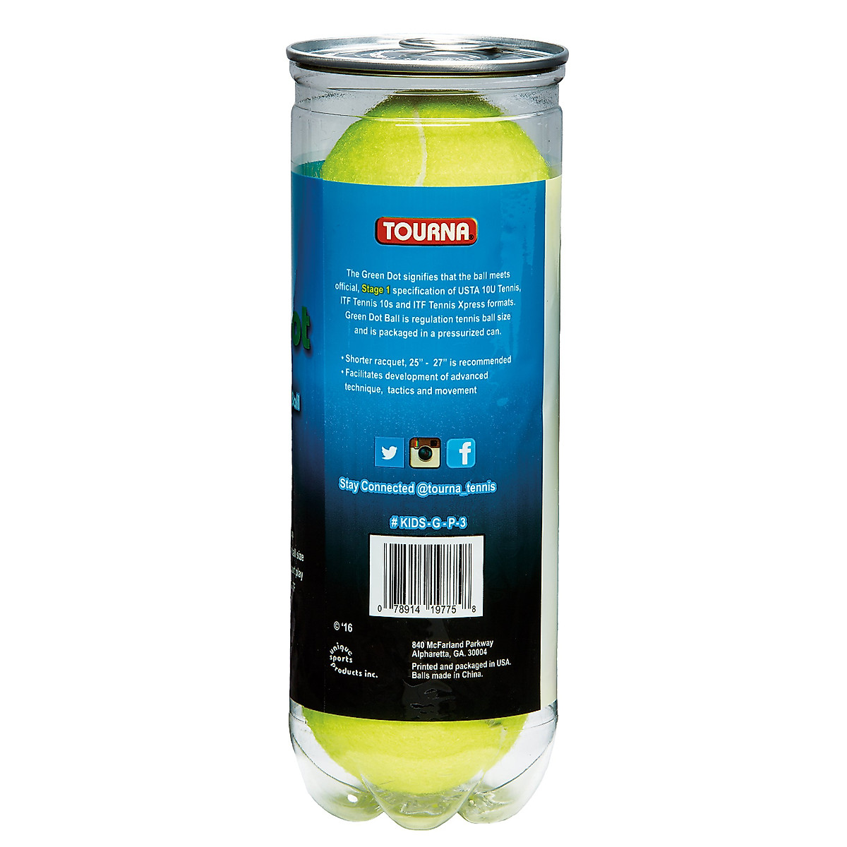 TOURNA 12 Pack Pressurized Green Dot Tennis Balls in a Pressurized Can, USTA Approved