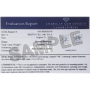 AGS Certified 14K Yellow Gold 3/4 Carat TW Round Diamond Solitaire Stud Earrings
