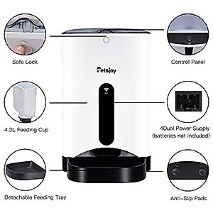 Giantex Automatic Pet Feeder Food Dispenser for Dogs, Cats, 4.3L Large Capacity, Wi-Fi Enabled App for iPhone and Android, Distribution Alarms, Portion Control, Timer Programmable, Up to 4 Meals A Day