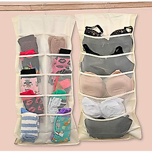 Home-X Hanging Bra and Sock 15-Pocket Closet Organizer, Wardrobe Storage Hanger for Underwear, Bra, Socks - 30 Inches Long