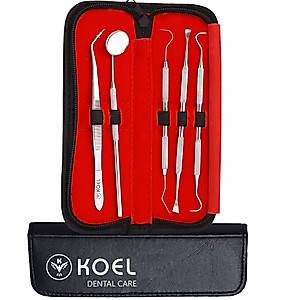 KOEL Dental Tools Kit Stick Oral Care Interdental Teeth Cleaning Teeth Whitening Dentist Floss Calculus Plaque Remover Probe, Mirror Dentist Kit (5P Dental Set)