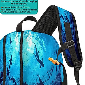 Ocean Animal Sharks Backpack for School Girls Boys,School College Backpack Rucksack Travel Bookbag Student Classics Backpack Cute Book Bags With Chest Strap