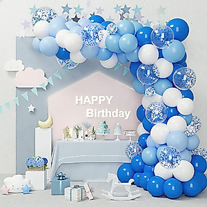 Blue and White Balloons Royal Blue Balloons 12inch 50pcs, Blue Confetti Balloon Blue and White Balloon Arch Kit Light Blue Baby Blue Ballons for Birthday Decorations Wedding Party Baby Shower