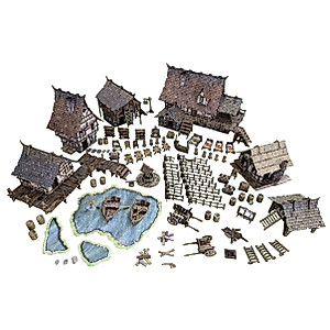 Battle Systems BSTFWC001 Fantasy Terrain Village Core Set - Multi Level Tabletop War Game - 28mm Miniature Wargaming Roleplaying - 420 Piece Modular Warhammer Battles Painted Model Scenery