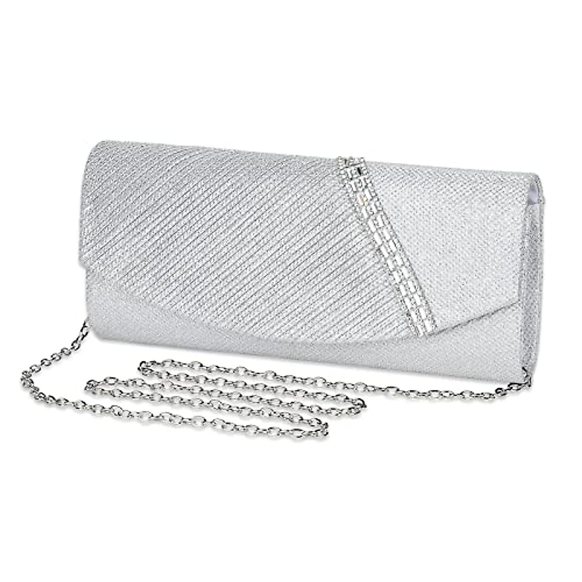 Pinprin Womens Evening Clutch Bag Ladies Envelope Handbag Prom Bridal Wedding Party Purse with Detachable Chain (C-Silver)