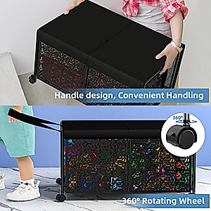 IDMOP Large Metal Toy Box Storage,Toy Box Chest with Lid,Collapsible Sturdy Toy Storage Bins With Wheels,Toy Storage Baskets with Handles for Nursery Playroom (1 Pack, Black)