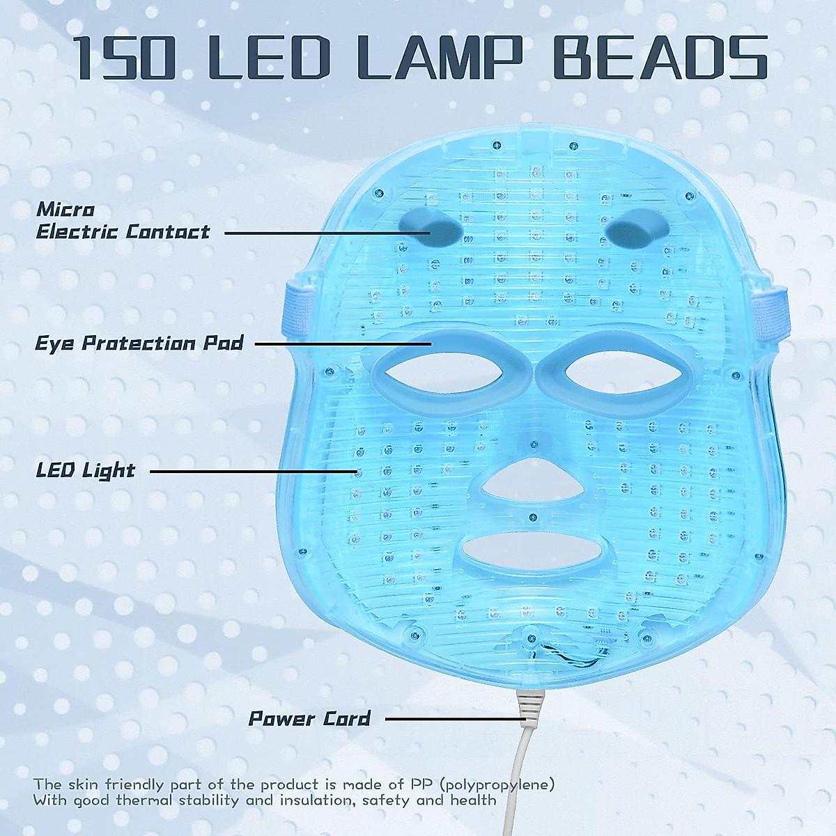 HXDZFX LED FACIAL LIGHT THERAPY MASK-Led Face Mask Light Therapy, 7 Led Light Therapy Facial Skin Care Mask - Blue & Red Light for Acne Photon Mask - Skin Care Mask for Face.White