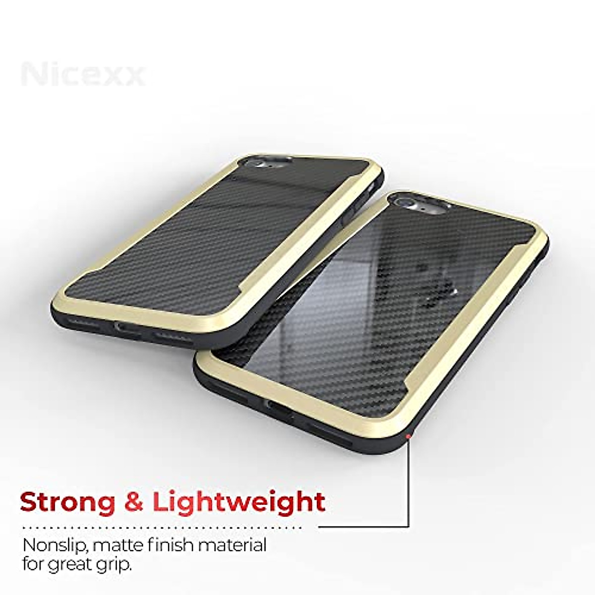 Nicexx Designed for iPhone 7 Case/Designed for iPhone 8 Case/Designed for iPhone SE 2020 Case with Carbon Fiber Pattern, 12ft. Drop Tested, Wireless Charging Compatible - Gold