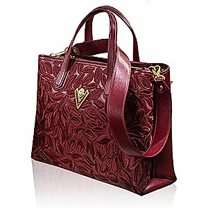 Valentino Orlandi Large Tote Purse Floral Embroidered Burgundy Genuine Leather Bag Italian Designer Handbag