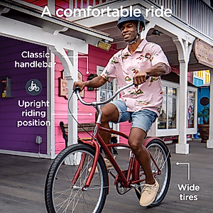 Schwinn Huron Beach Cruiser Bike for Adult, 3-Speed, Coaster Brake, 26-Inch Wheels, 17-Inch Step-Over Steel Frame, Full Front & Rear Fenders, Classic Handlebar, Red