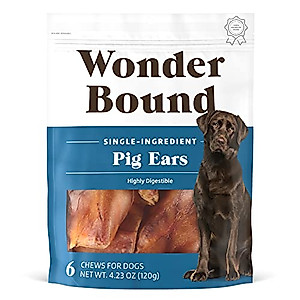 Amazon Brand – Wonder Bound Whole Pig Ears Dog Treats, Pork, 4.23 ounce, 6 Count (Pack of 1)