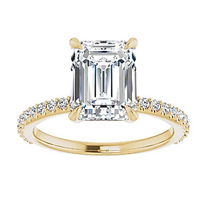 10K Solid Yellow Gold Handmade Engagement Ring 2 CT Emerald Cut Moissanite Diamond Solitaire Wedding/Bridal Ring for Women/Her Propose Ring Set (11)