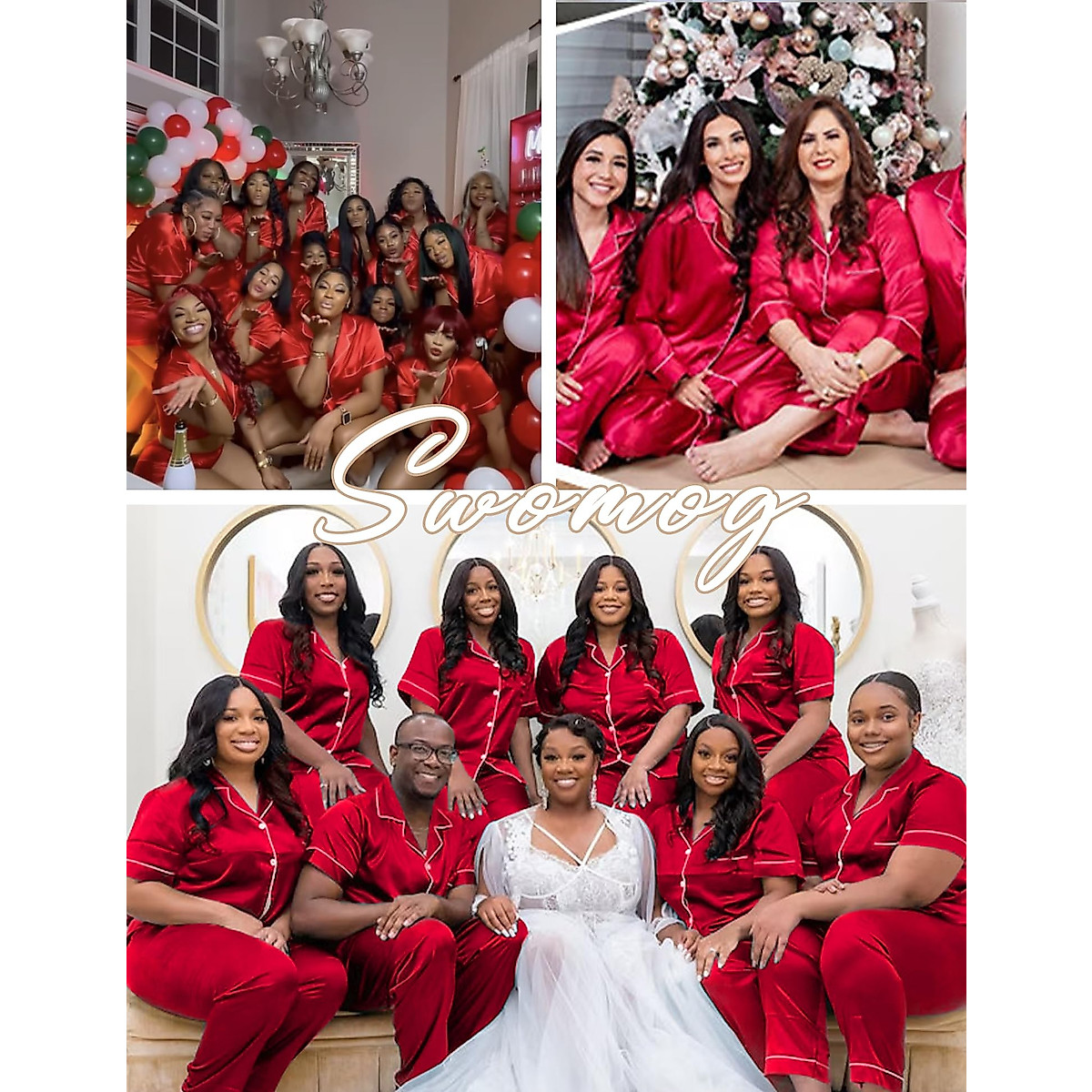 SWOMOG Women’s Pajama Long Sleeve Sleepwear Two Piece Pajamas Set Soft Pj Lounge Sets Red