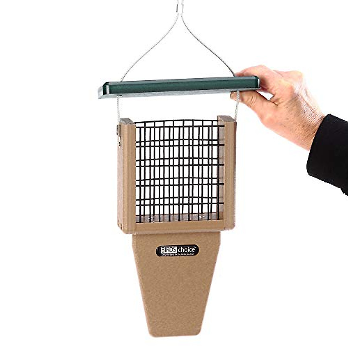 Birds Choice SNTP Recycled Single Cake Tail Prop Suet Feeder, 1 Suet Cake, 8"L X 3"W Xv12"H, Taupe Base w/ Green Roof