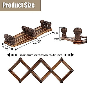 TRSPCWR 2 Pack Accordion Wall Hanger, Expandable Coat Rack Wall Mounted, Solid Wooden Wall Hat Rack, Wood Hat Hanger for Hanging Coat, Hats, Caps, Mugs, 10 Peg, Brown