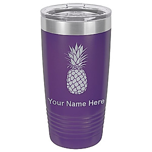 LaserGram 20oz Vacuum Insulated Tumbler Mug, Pineapple, Personalized Engraving Included (Dark Purple)