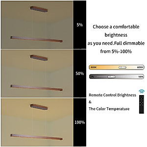 YISDESIGN 59" Wood Linear Pendant Light 40w Integrated Led Pendant Light Dimmable Ceiling Pendant Hanging Light Adjustable Billiard Pool Table Lights for Dining Room Kitchen Island Walnut Color