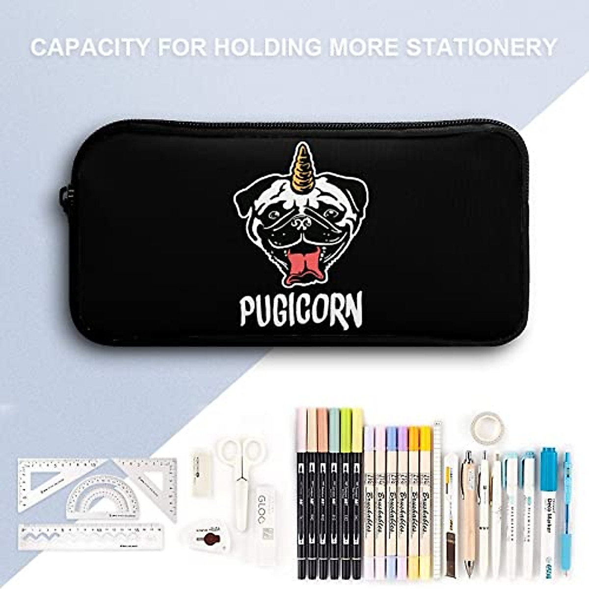 Funny Pug Unicorn Pencil Case Makeup Bag Big Capacity Pouch Organizer for Office College