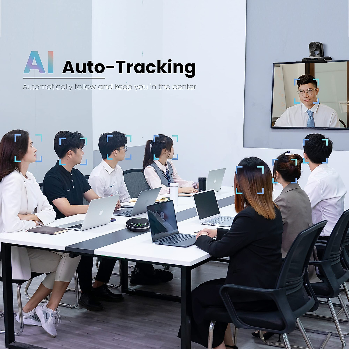 TONGVEO 4K Conference Room Camera System, AI Auto-Tracking PTZ Camera 5X Digital Zoom with Wireless Bluetooth Speakerphone Set USB 124-Degree Wide-Angle for Zoom Skype Teams OBS and more
