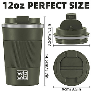 WETOWETO 12 oz Stainless Steel Insulated Tumbler, Spill Proof Coffee Travel Mug with Lid, Reusable Coffee Cups with lids, Portable Coffee Mug Thermal Cup for Keep Hot Ice Drink, (Green)