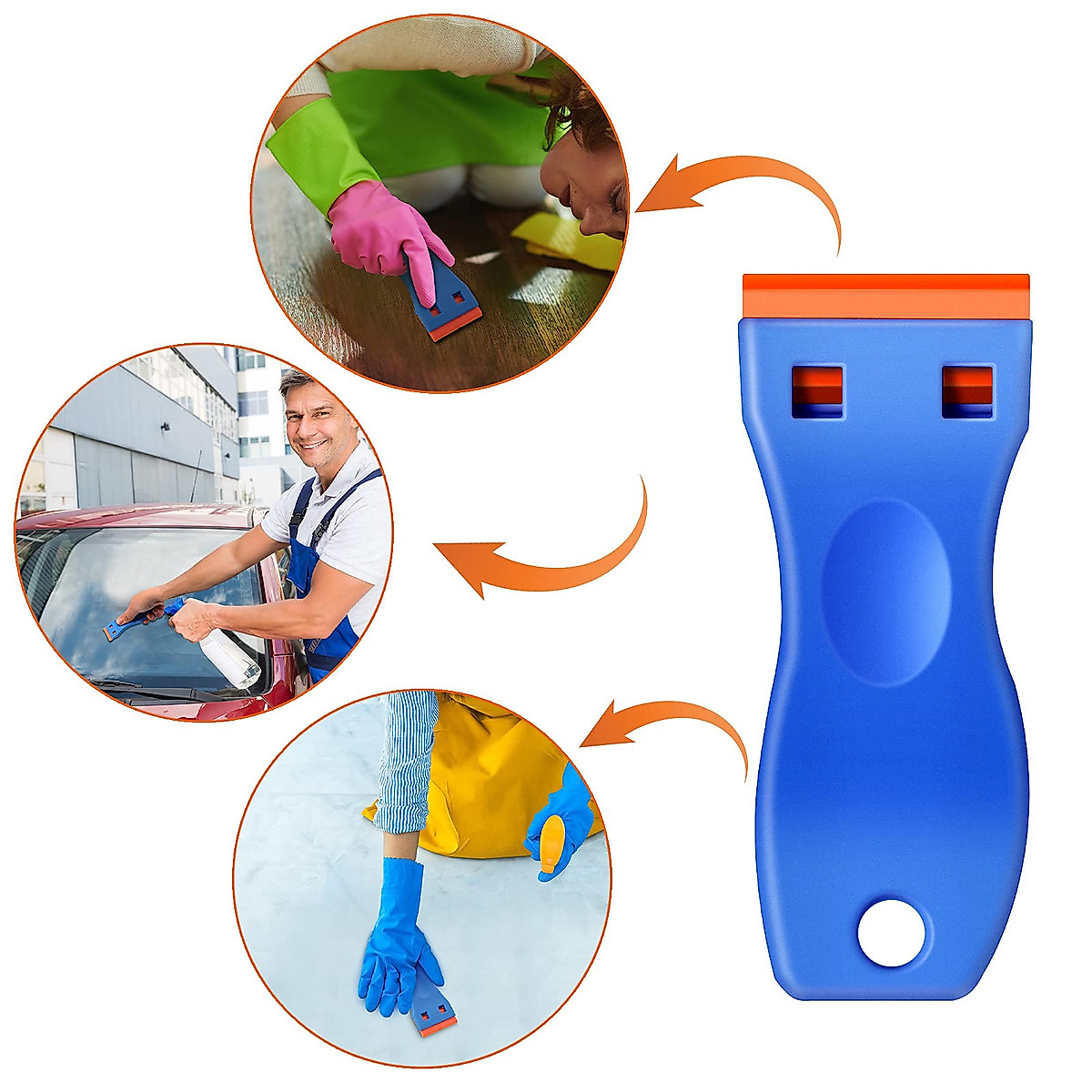 Plastic Scraper Blades, 4 Pieces Scraper Tools with 100 Pieces Plastic Blades, Plastic Razor Blade Scraper Cleaning Scraper Remover for Stickers, Decals, Adhesive, Labels, Paint, Glass, Car