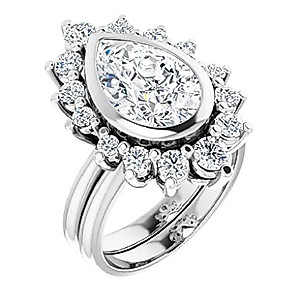 3 CT Pear Cut VVS1 Colorless Moissanite Engagement Ring Set for Women Bridal Rings Set Handmade Bezel Moissanite Wedding Gifts Anniversary Promise for Love 925 Sterling Silver