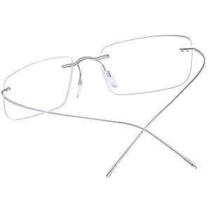 FONEX Titanium Glasses Frame,Rimless Frameless Optical Eyewear Eyeglasses for Men and Women F85634 (Silver)