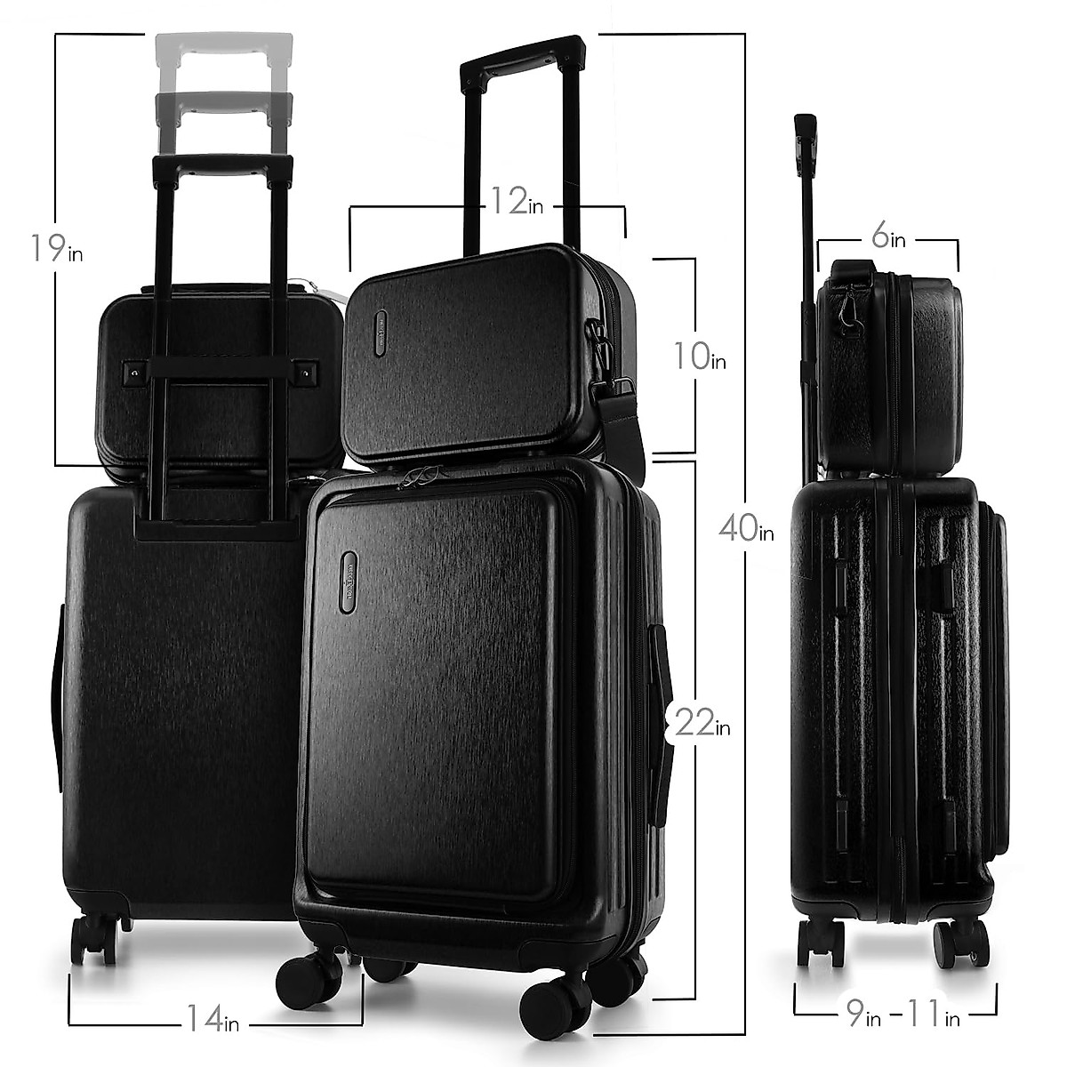 TRAVELARIM 22 Inch Carry On Luggage 22x14x9 Airline Approved, Carry On Suitcase with Wheels, Hard-shell Carry-on Luggage, Durable Luggage Carry On, Black Small Suitcase with Cosmetic Carry On Bag