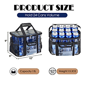 DST Gainbow Clear Lunch Bags For Work, 24-Can Large Transparent Lunch Bag Stadium Approved, Clear Tote Bag with Adjustable Strap and Front Pocket for Men Women(12"x 9" x 9" Black)