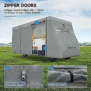 VINPATIO Class C RV Cover Extra Thick 7 Layer Top, Fits 26'-29' RV, Heavy Duty Windproof Class C Cover, Waterproof Anti-UV Camper Cover with RV Accessories 2 Extra Long Straps, Gutter Covers