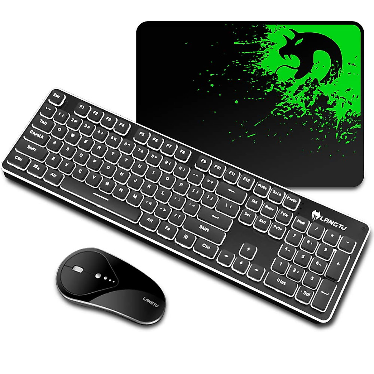 Wireless Gaming Keyboard and Mouse Combo White LED Backlit Ultra-Thin Rechargeable Keyboard and Soundless Mouse with Ergonomic Waterproof Dustproof Lage Mouse Pad for PS4,Xbox One,Desktop,PC