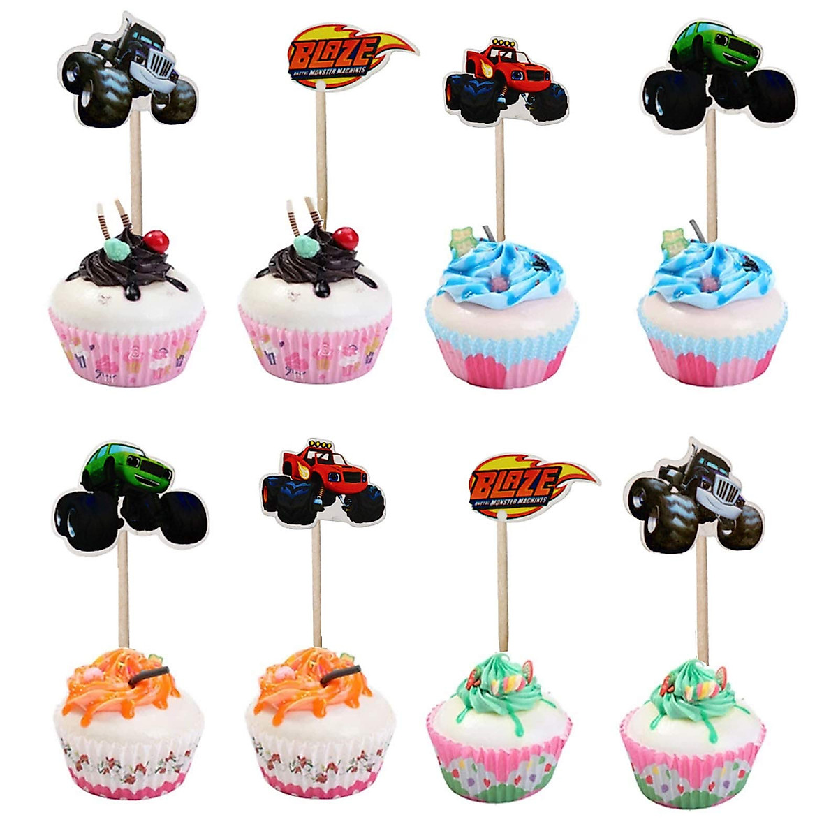 24PCS Blaze and the Monster Machine Cake Topper for Kids Birthday Cake Decorations