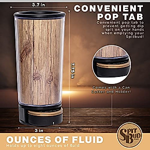 Wood Grain by Spit Bud - The Ultimate Spittoon for Chew - Portable Dip & Snuff Cup with Lid, Pop Tab, Spill-Proof Funnel, Can Cutter & Holder - Fit in Cup Holders - Holds 8oz - Made in USA