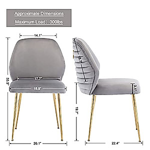 Guyou Grey Velvet Dining Chairs Set of 2, Modern Upholstered Dining Room Chairs Tufted Armless Side Chair with Gold Legs and Ring Pull for Kitchen Living Room Bedrooms Vanity (Grey)