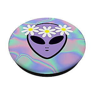 Cute Alien Face Head Hippie Flower Crown Pastel Cyber Y2K PopSockets Swappable PopGrip