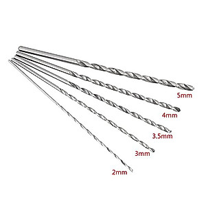 5PCS Extra Long High Speed Steel Drill Bit Sets Straight Shank Twist Drill Bit Tool Wood Drill Bit Set Diameter 2-5mm Length 150mm~160mm/5.91~6.3in