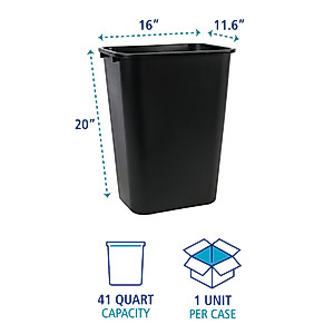Boardwalk 3485203 41 Quart Plastic Soft-Sided Wastebasket - Black