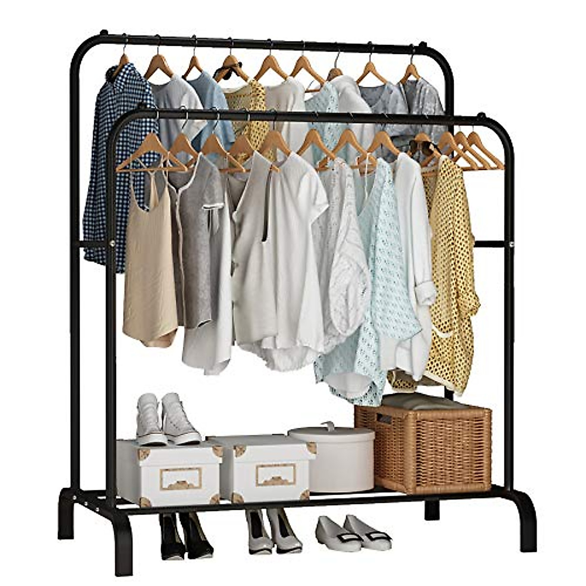 UDEAR Garment Rack, 43.3 Inches Freestanding Double Rod Clothing Racks for Hanging Clothes,Black