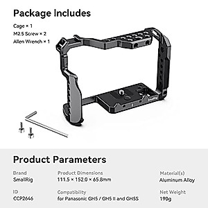 (New Version) SMALLRIG GH5 GH5 II GH5S Camera Cage with Built-in Cold Shoe and NATO Rail for Panasonic GH5 II/ GH5 / GH5S - CCP2646