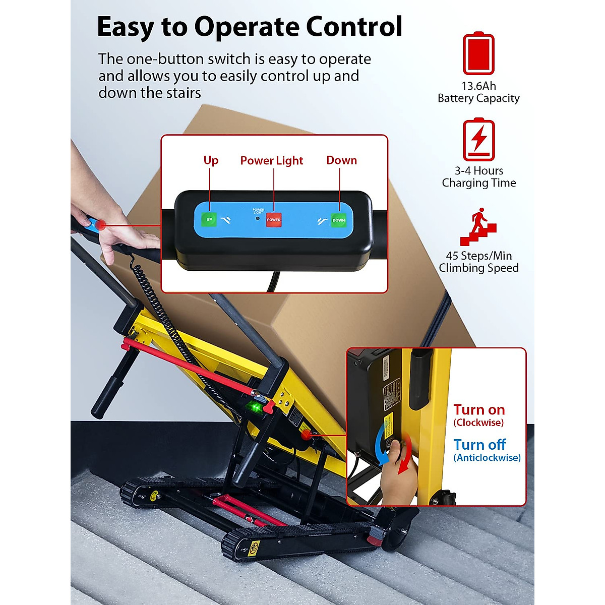 Electric Stair Climbing Hand Trucks Dolly Cart 440lbs Max Load 120W Power Heavy Duty Folding Stair Climber Moving Cart with Motor Battery 6 Wheels for Family Moving Warehouse Logistics Distribution