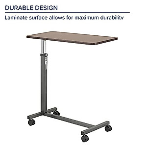 Drive Medical 13067 Adjustable Non Tilt Top Overbed Table With Wheels for Hospital and Home Use, Standing Desk, Silver Vein