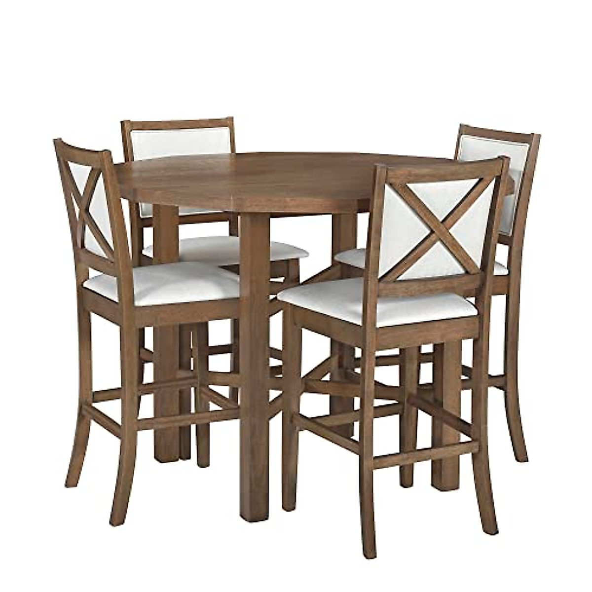 HAUSHECK 4 Counter Height Kitchen Room Irregular Round Table, High-Back Chairs, Rubber Wood Legs, Comfortable Cushioned, 5 Piece Dining Set for Small Places, Brown