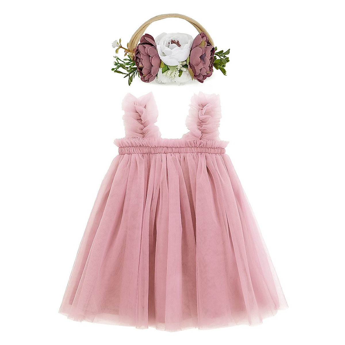 Century Star Baby Girl Dresses First Birthday Outfit Girl 1st Birthday Girl Outfit Baptism Toddler Flower Dress Half Birthday Outfit Easter Tulle Tutu Infant Gifts 12-18 Months A Dusty Rose