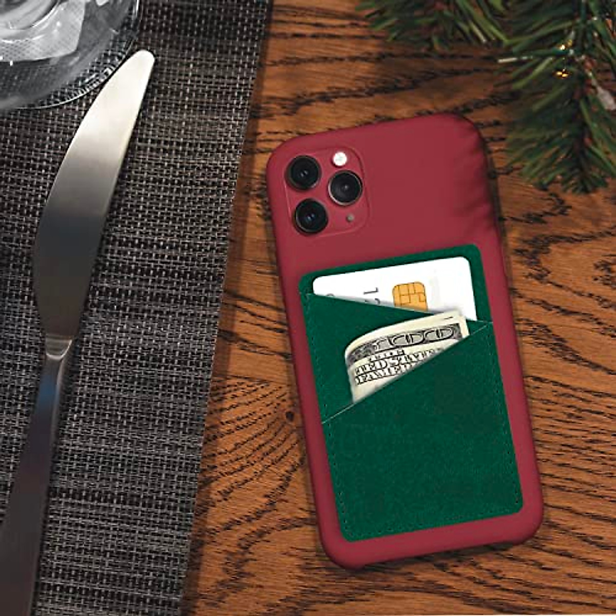 Phone wallet stick on. Phone card holder. Card holder for phone case. Wallet for phone case stick on. cell phone wallet stick on Sticky pocket for back phone. (Dark forest, D)