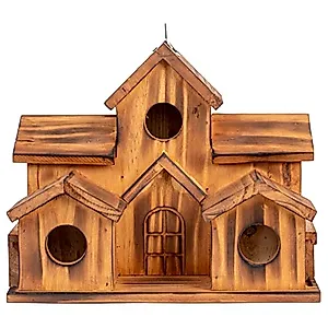 COLEBA Bird Houses for Outside,Outdoor 5 Hole Bird House Room for 5 Bird Families Bluebird Finch Cardinals Hanging Birdhouse for Garden (Brown - Set of 1)